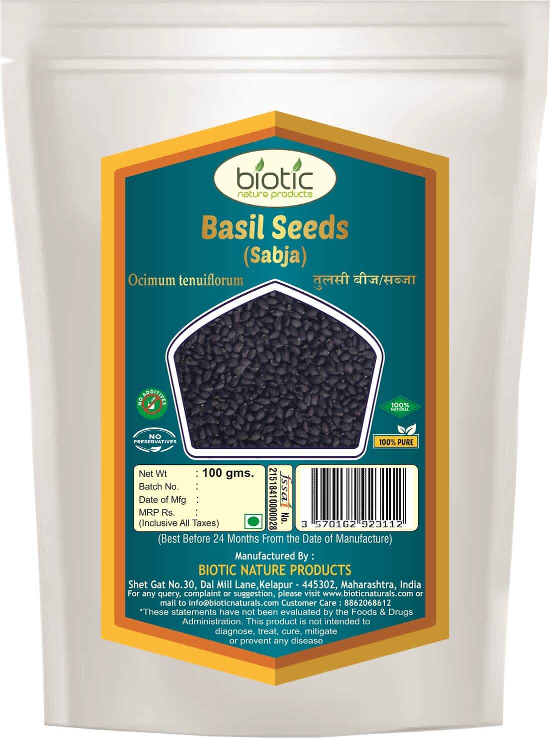 Buy Biotic Sabja Seed | Basil Seed Online | Remedies for reducing body ...