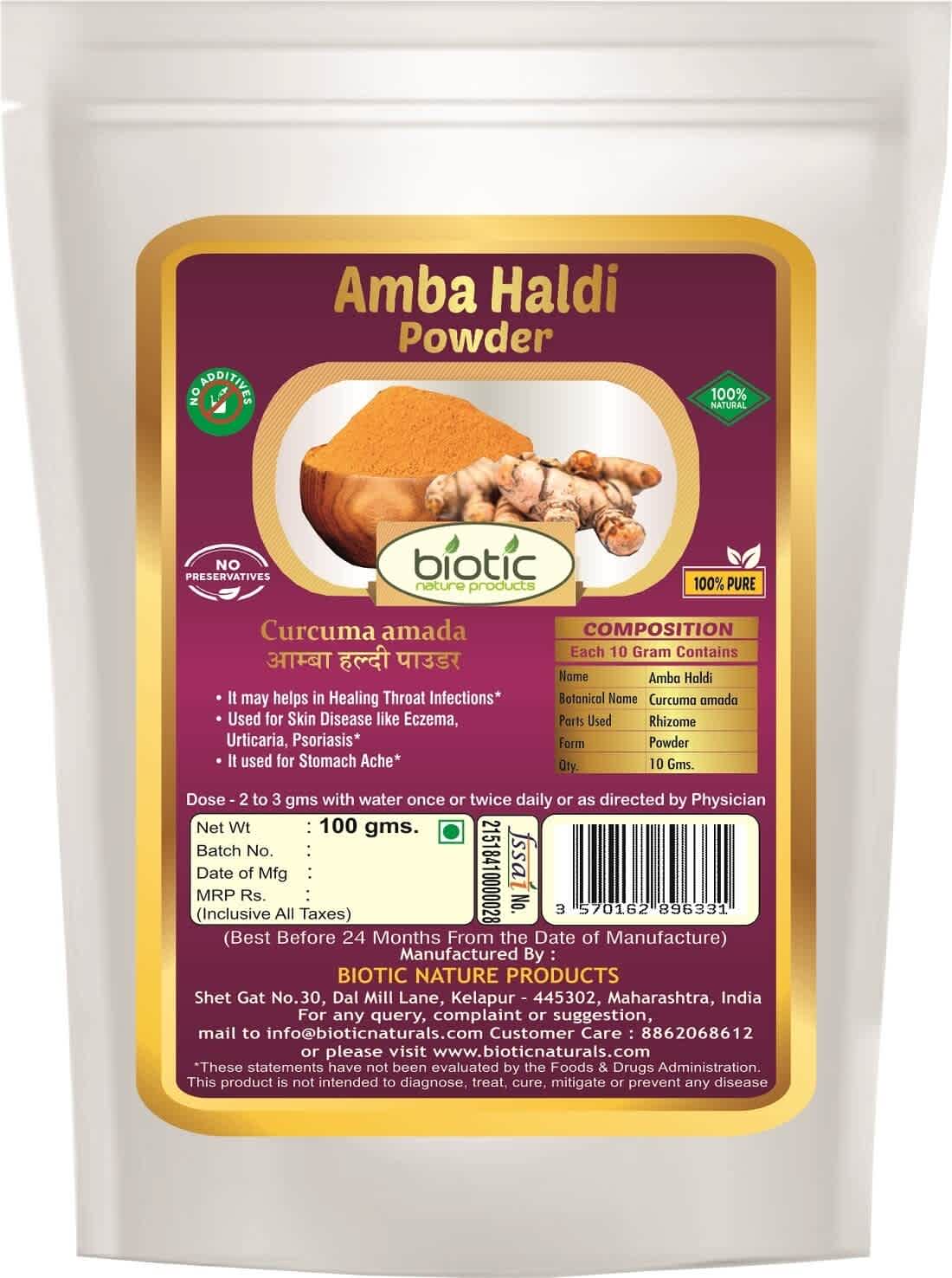 Amba Haldi Powder (Curcuma amada) Mango ginger powder - 100g | Biotic ...