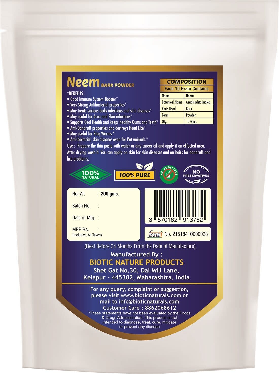 Buy Biotic Neem Bark Powder Online | Herbal Powder for Teeth Stronger ...