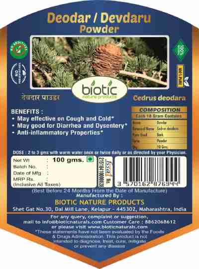 Deodar Powder (Cedrus Deodara) Devadaru Powder - 100g | Biotic Nature ...