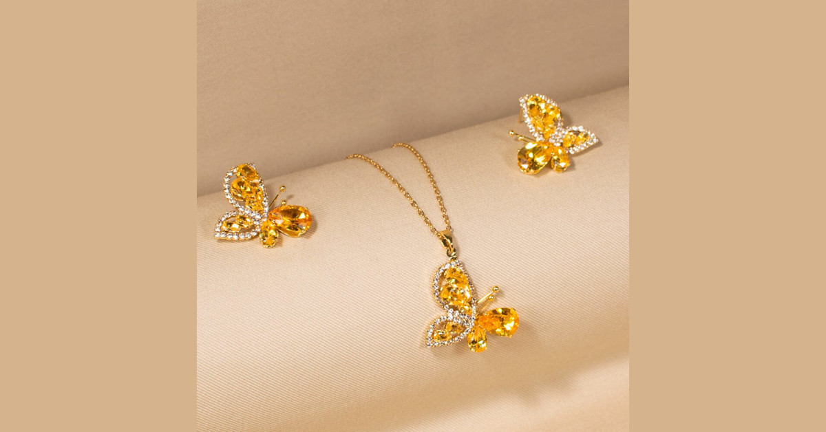 Papillon Pendant Set-Yellow-Glitterati Collection – Blingvine
