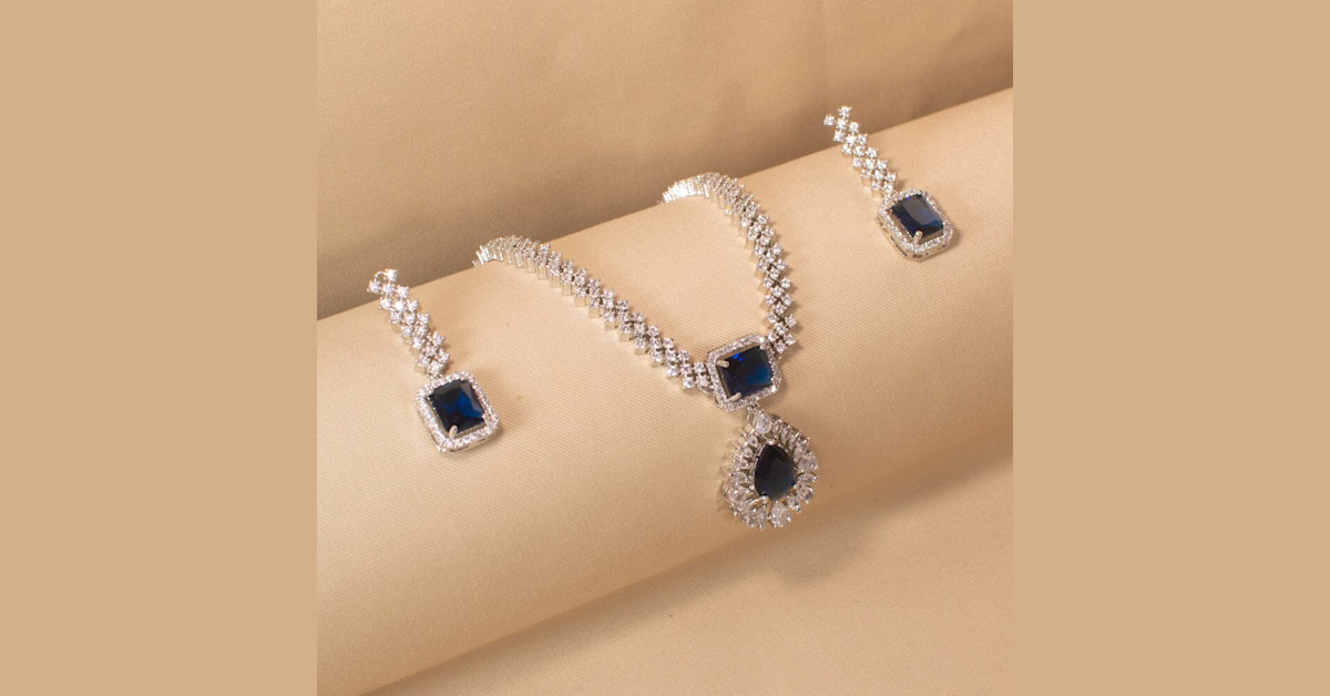 Rishma Crystal Necklace Set - Blue – Blingvine