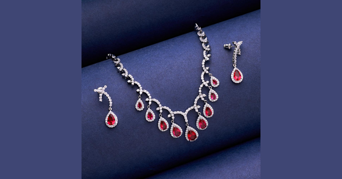 American Diamond Necklace Set with Ruby Red Crystals for Weddings ...