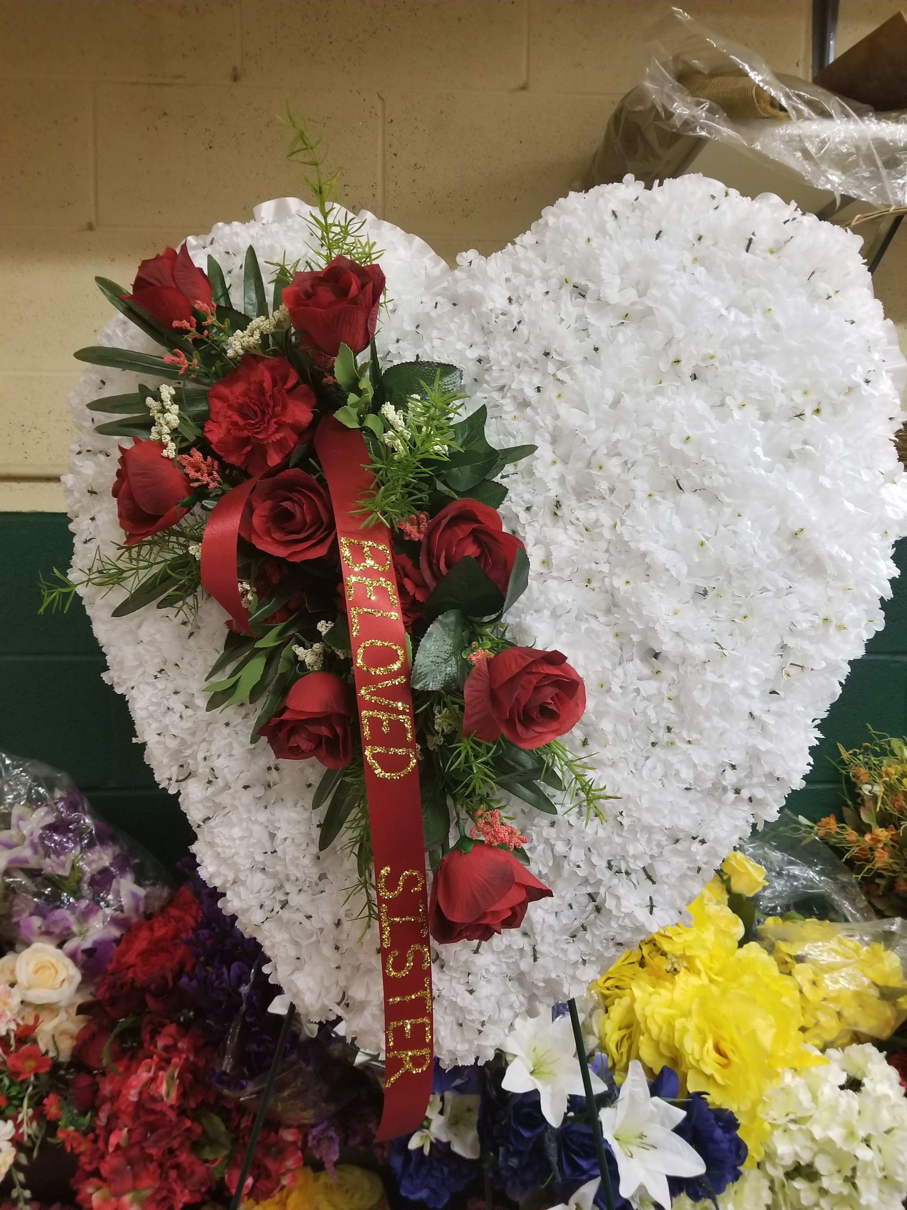 Silk Solid Heart with red break of flowers in Aiken, SC | Ivy Cottage ...