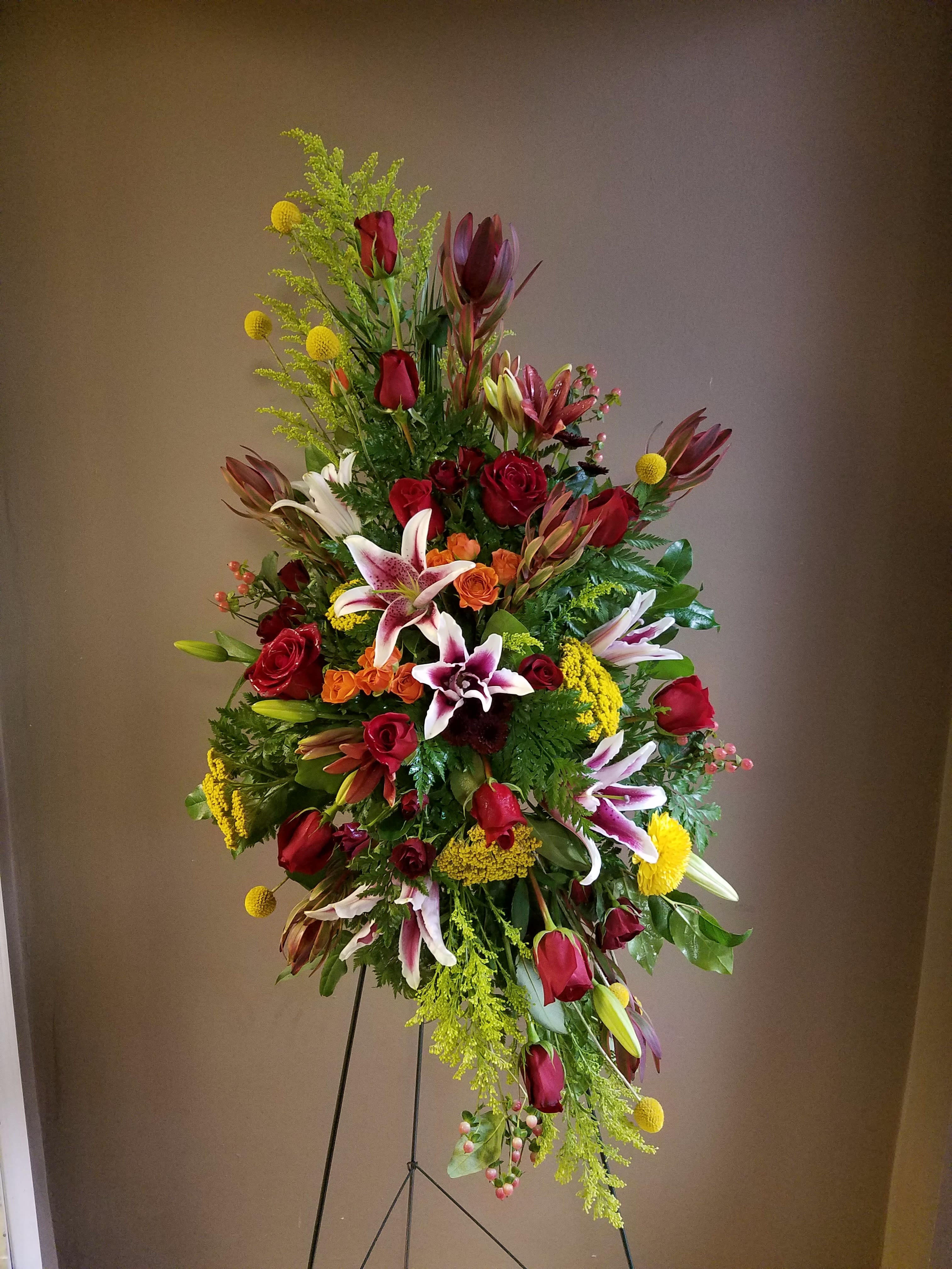 Rich and Colorful Elegant Easel Spray in Lima, OH | Yazel's Flowers & Gifts