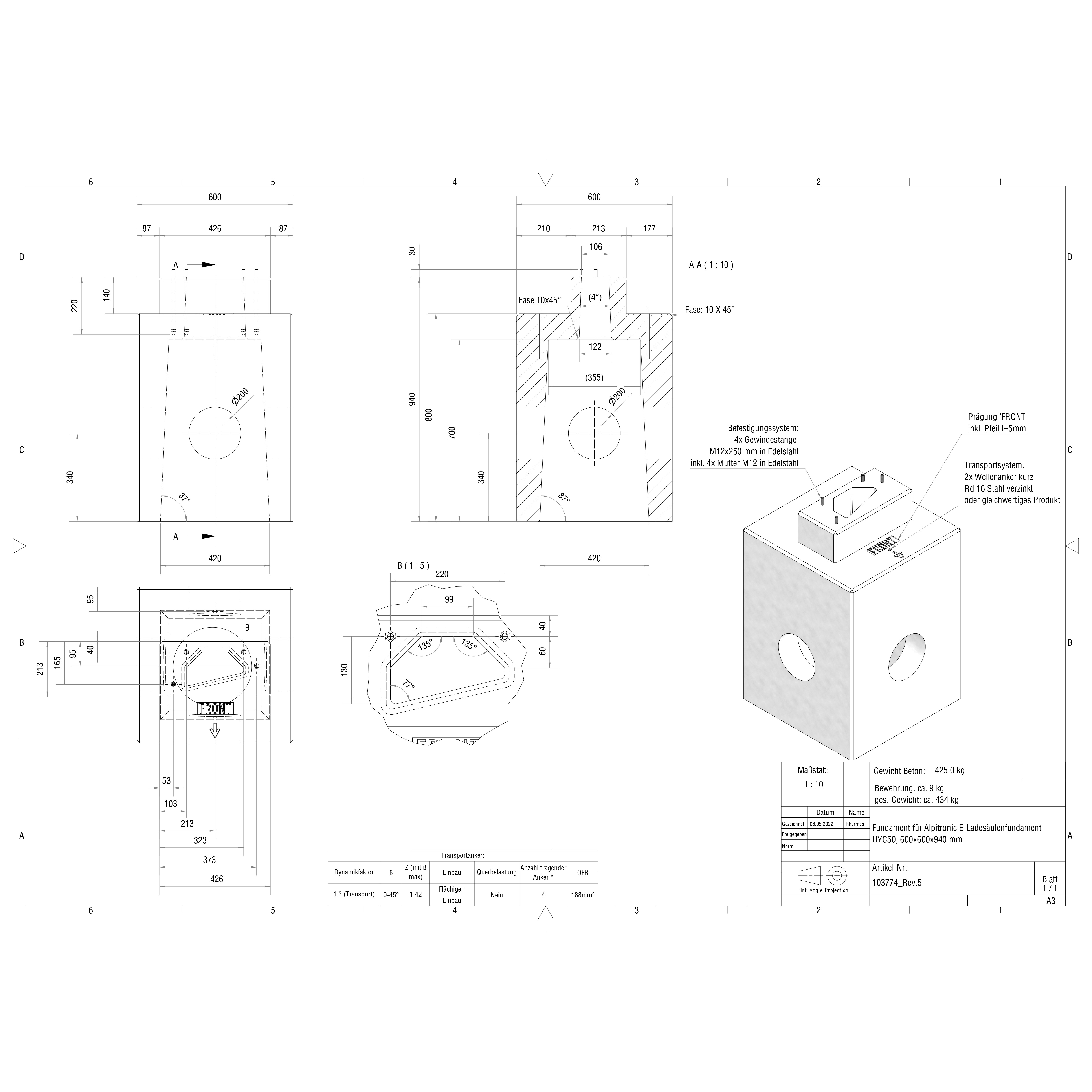 Betonfundament | passend für für Alpitronic®-Ladesäule HYC50