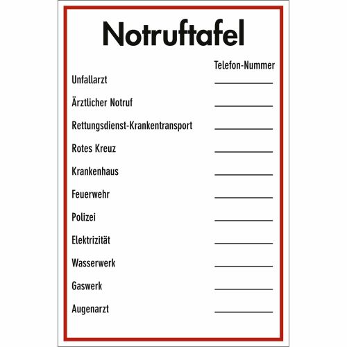 Notruftafel - Sicherheitsaushänge