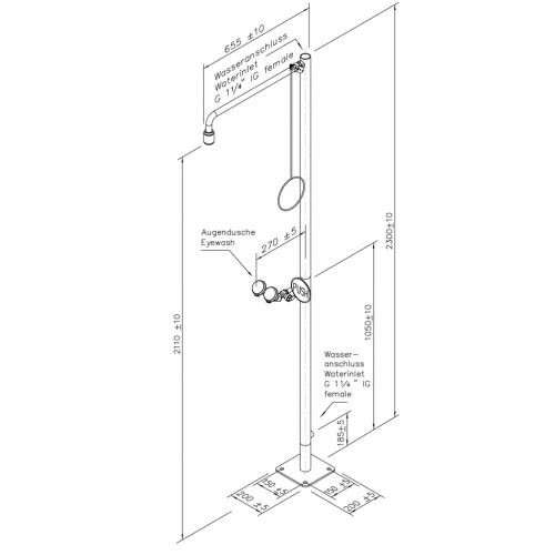 Notduschen mit Zugstange und Augendusche als Kombination