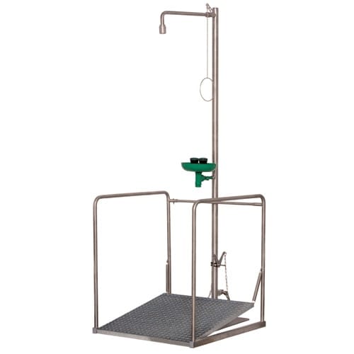 Frostsichere Notdusche mit Zugstange und Augendusche mit Auffangbecken ...