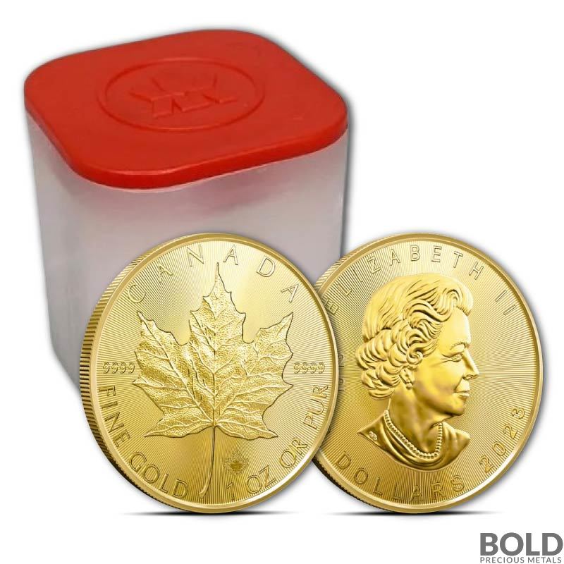2023 1 oz Canadian Gold Maple Leaf Tube (10 Coins, BU)