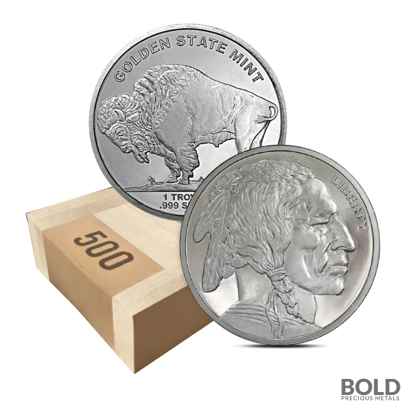 1 oz Golden State Mint Buffalo Silver Round - Box of 500