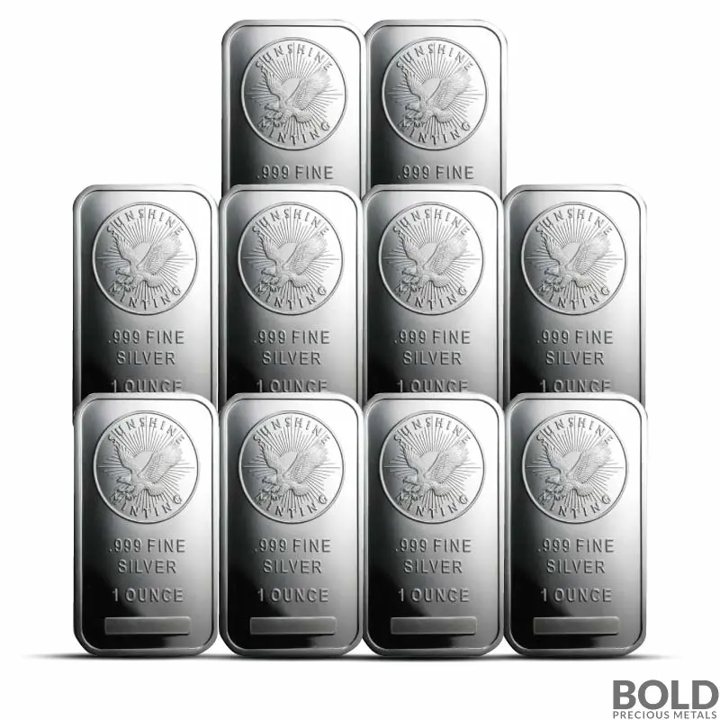 1 oz Sunshine Mint Silver Bar (Lot of 10)