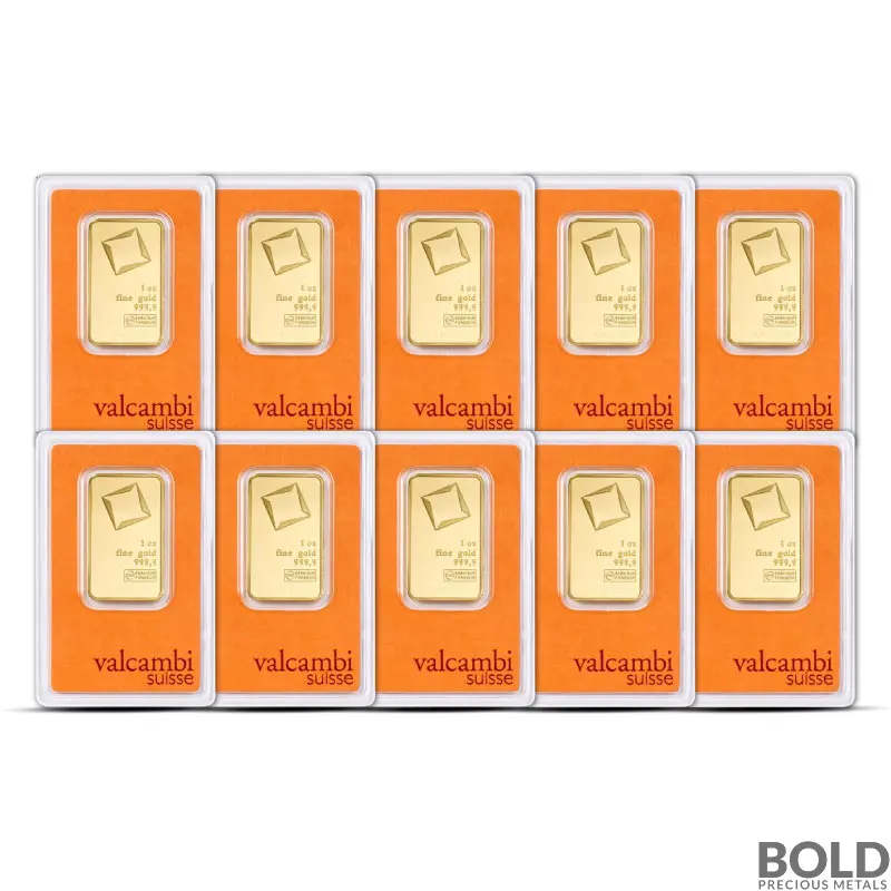 1 oz Valcambi Gold Bar (Lot of 10)