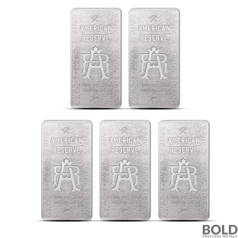 10 oz American Reserve Bullion Silver Bar (Lot of 5)
