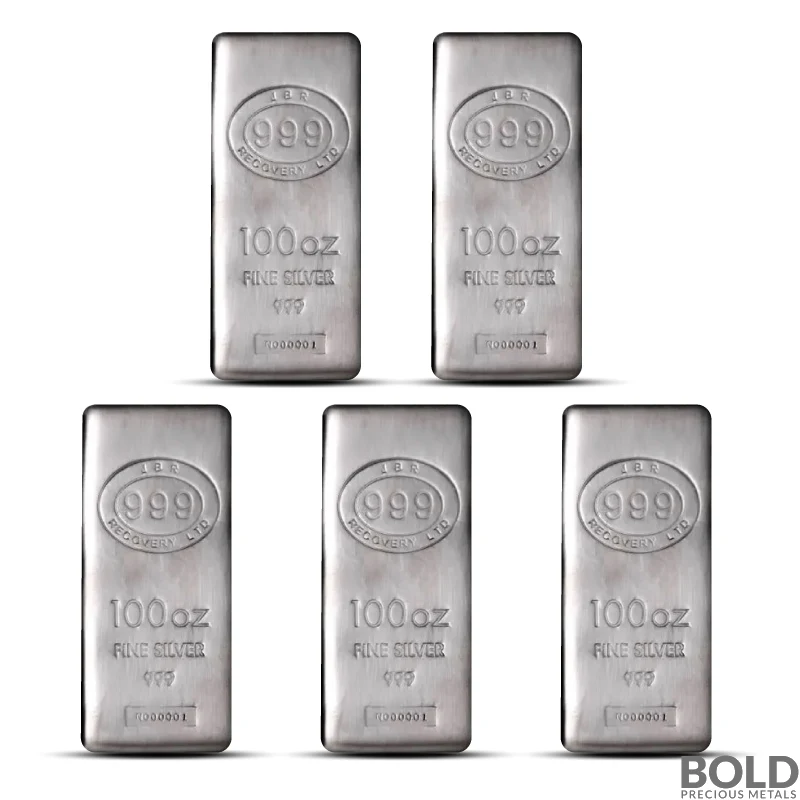 100 oz JBR Silver Bar - Lot of 5