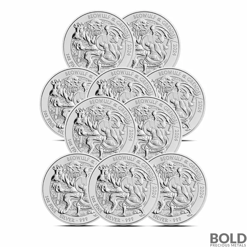 2024 1 oz British Beowulf & Grendel Silver Coin BU (Lot of 10)