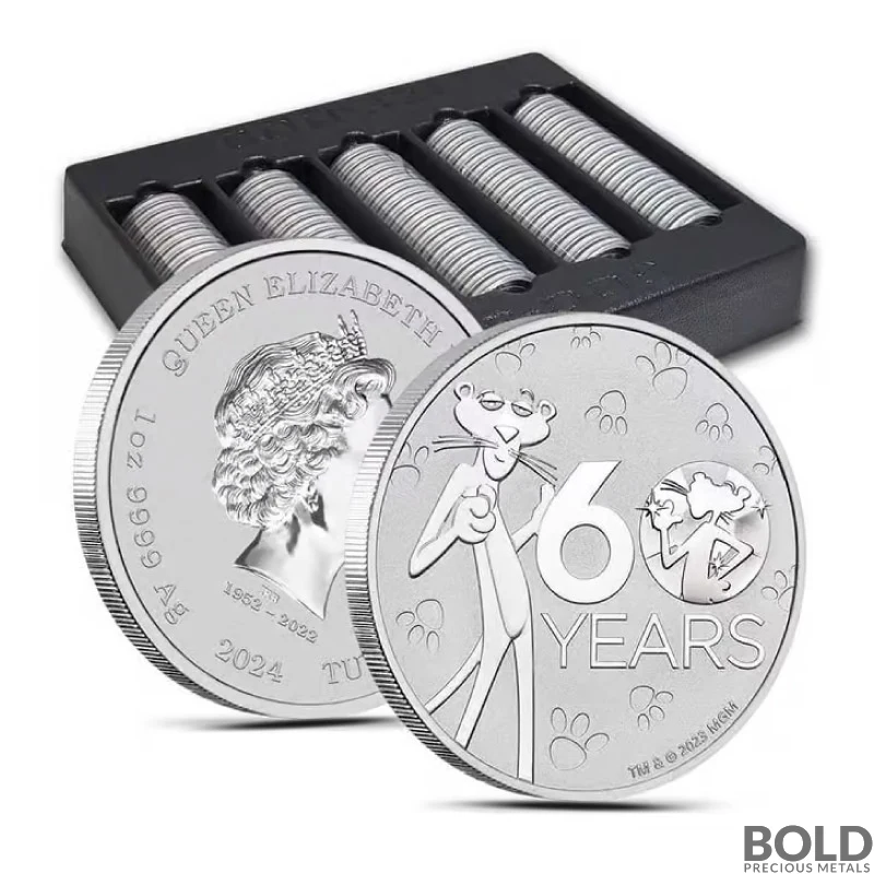 2024 1 oz Tuvalu Pink Panther 60th Anniversary Silver Box (BU, 100 Coins)