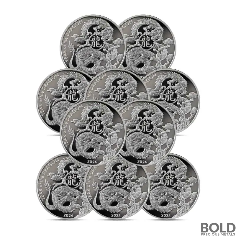 2024 1 oz Asahi Lunar Dragon Silver Round (Lot of 10)