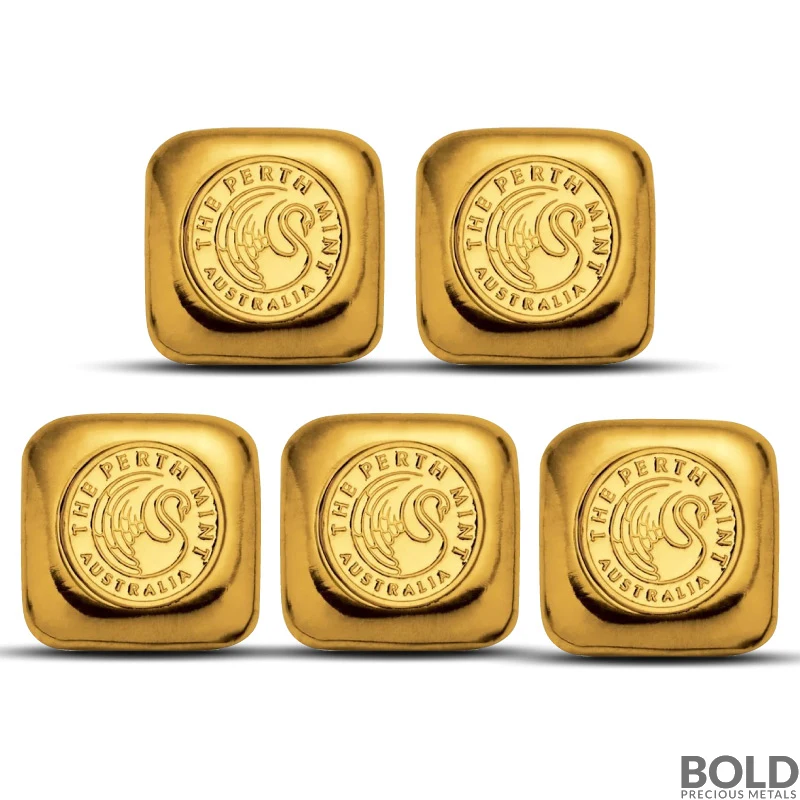 Lot of 5 - 1 oz Perth Mint Gold Cast Bar (New)