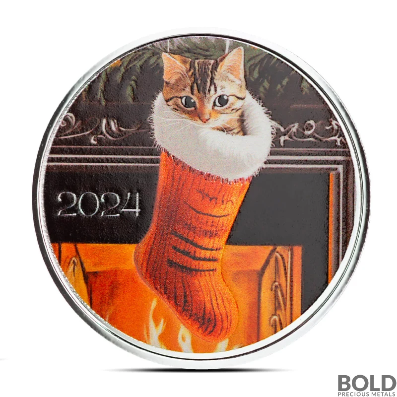 1 oz Purrfect Stocking Stuffer Silver Round (Color)