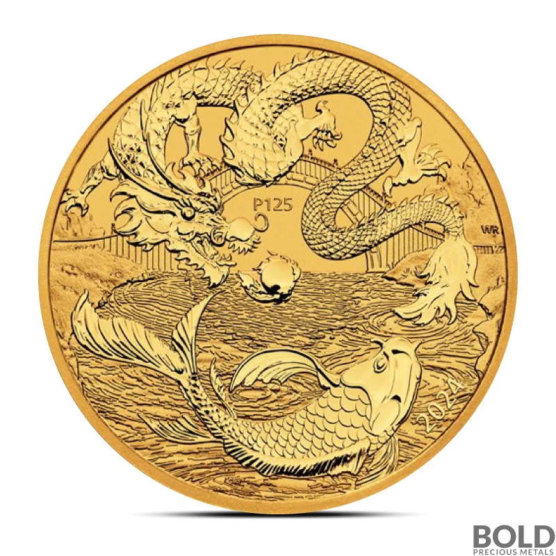 2024 1 oz Perth Myths & Legends: Dragon and Koi Gold Coin (BU)