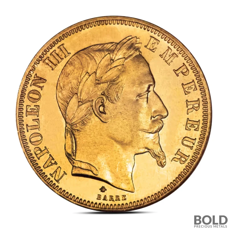 50 Franc French Napoleon III Gold Coin (1855-1868 Avg. Circ)