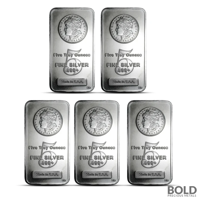 Highland Mint 5 oz Morgan Silver Bar - Lot of 5