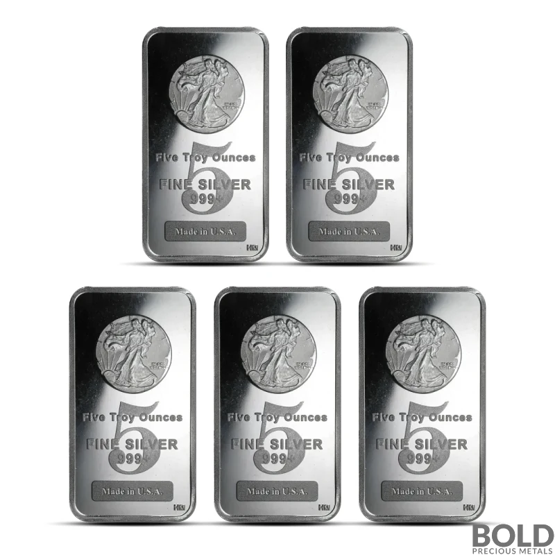 Highland Mint 5 oz Walking Liberty Silver Bar - Lot of 5