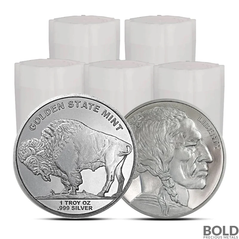 Lot of 100 - 1 oz Golden State Mint Buffalo Silver Round - 5 Tubes of 20