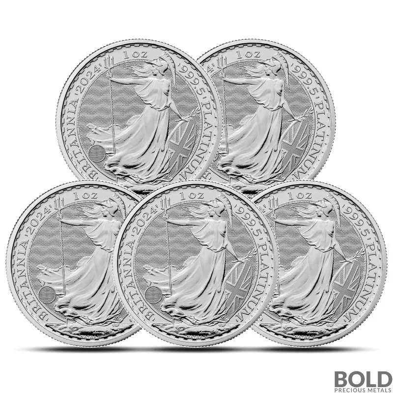 Lot of 5 - 2024 1 oz British Royal Mint Britannia Platinum Coin (BU)