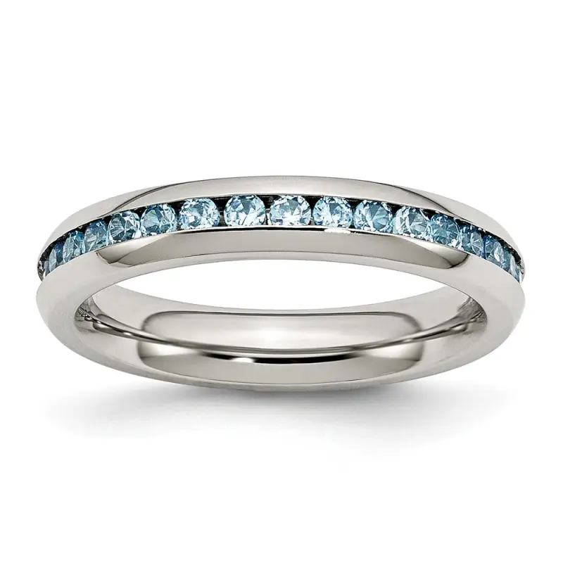 Chisel Stainless Steel Polished 4mm December Teal CZ Ring