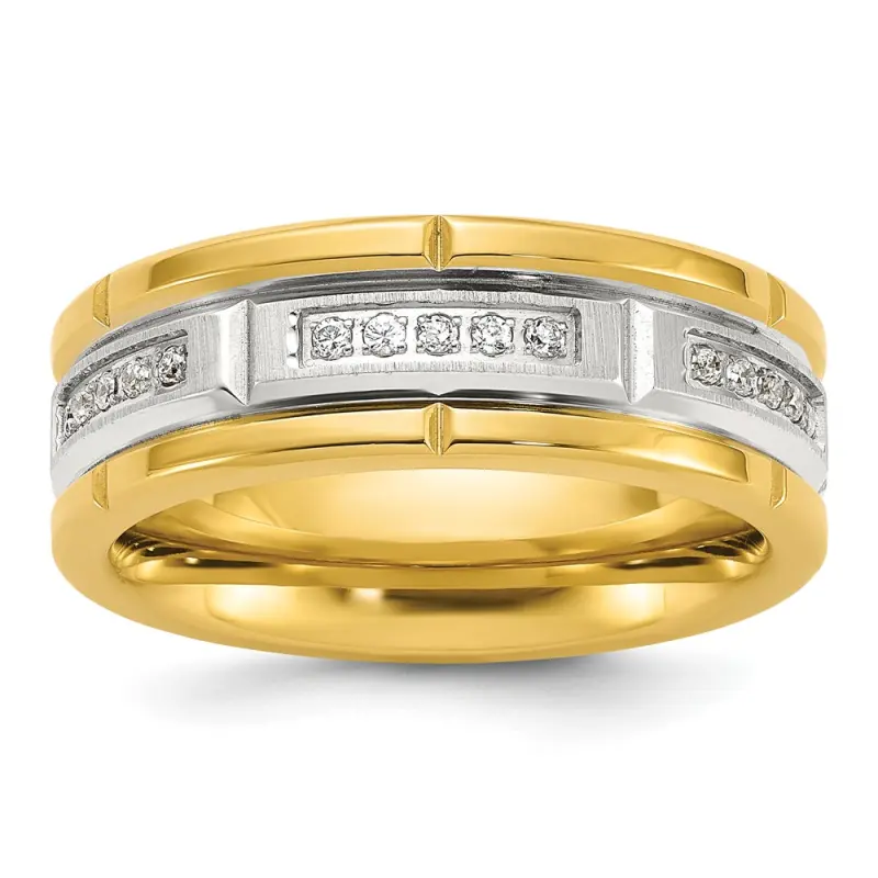 Chisel Stainless Steel Brushed and Polished Yellow IP-finished CZ Band