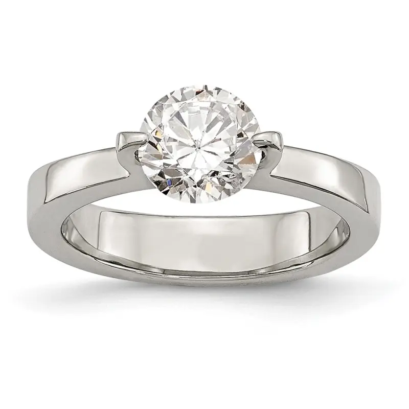 Chisel Stainless Steel Polished Round CZ Ring