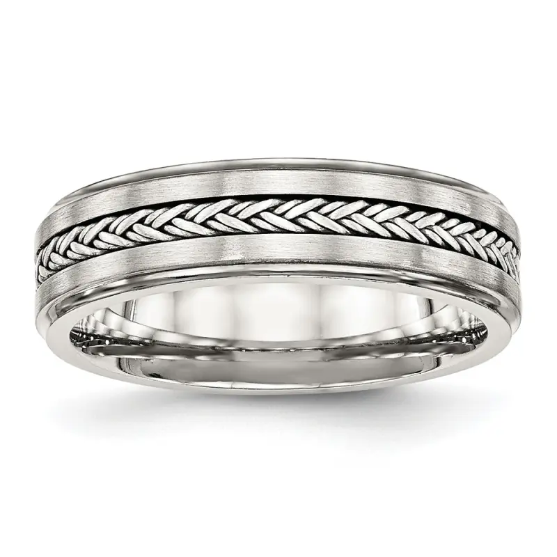 Sterling Silver Braid Inlay Brushed/Polished 6mm Band (SS
