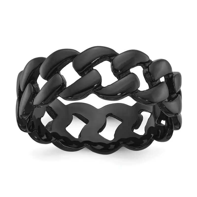 Sterling Silver Chisel Polished Black IP-finished 8mm Curb Link Band