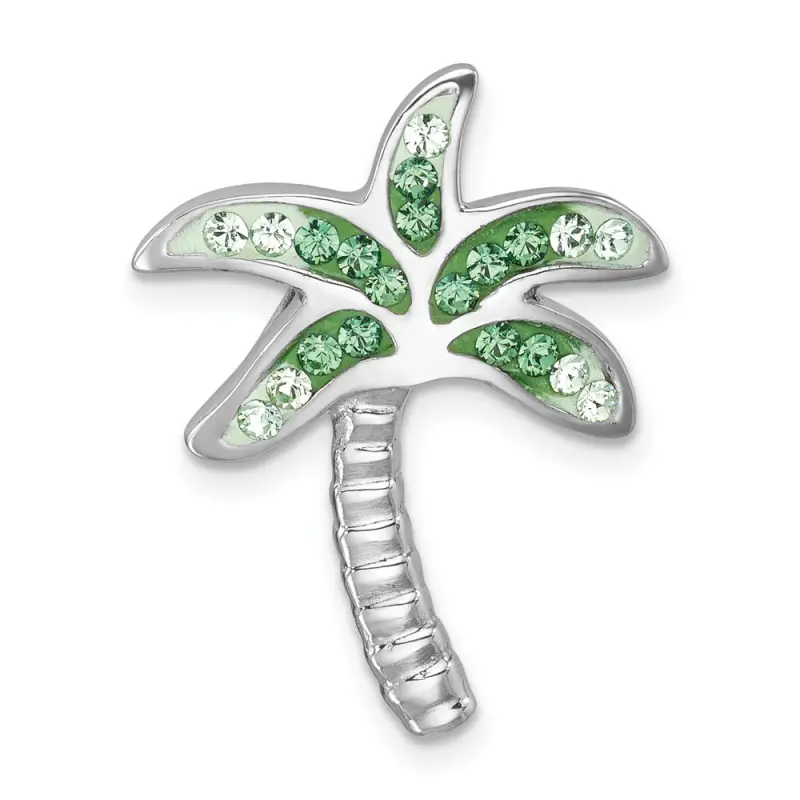 Sterling Silver Rhodium-finished Polished Green Crystal Palm Tree Chain ...