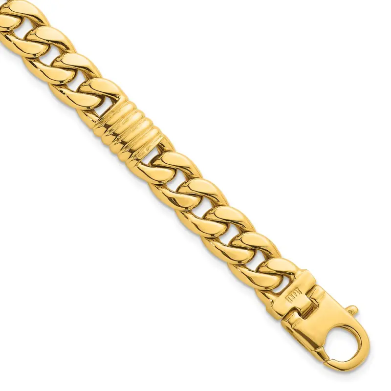 14k Polished 8.75mm Fancy Curb Chain 8.5 inch Mens Bracelet