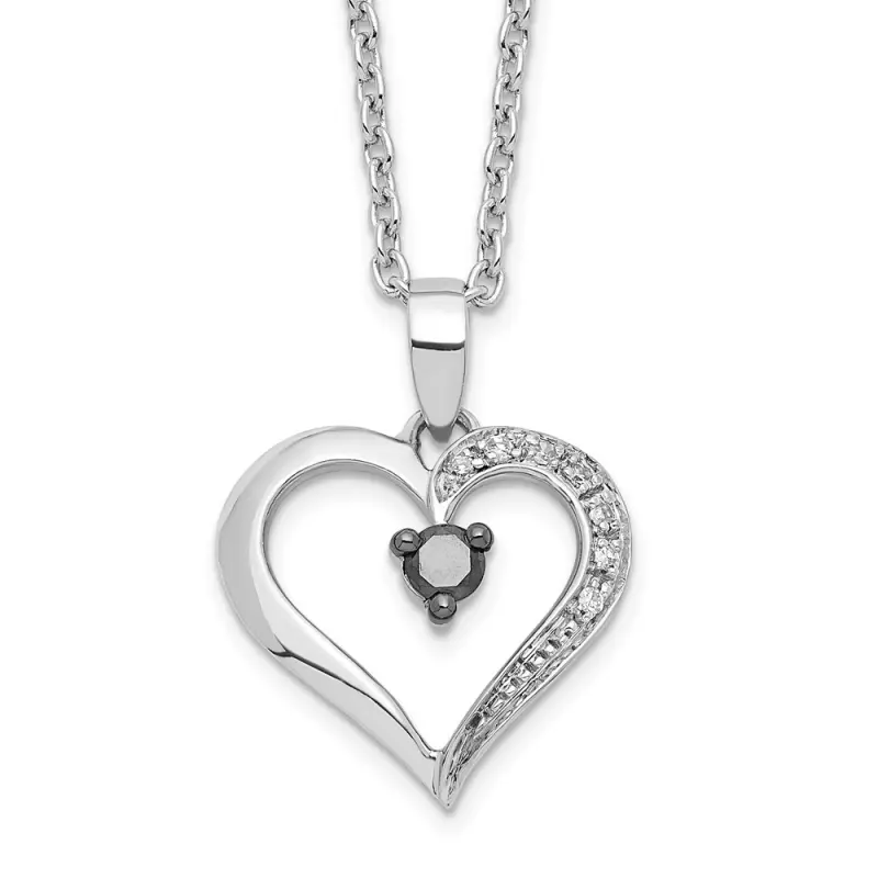 White Night Sterling Silver Rhodium-finished Black and White Diamond ...