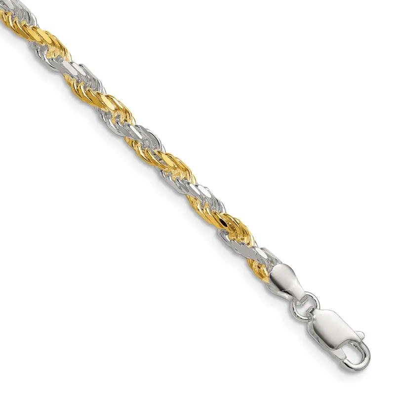 Sterling Silver And Vermeil 3.5mm Diamond-cut Rope Chain (15.56 GM)