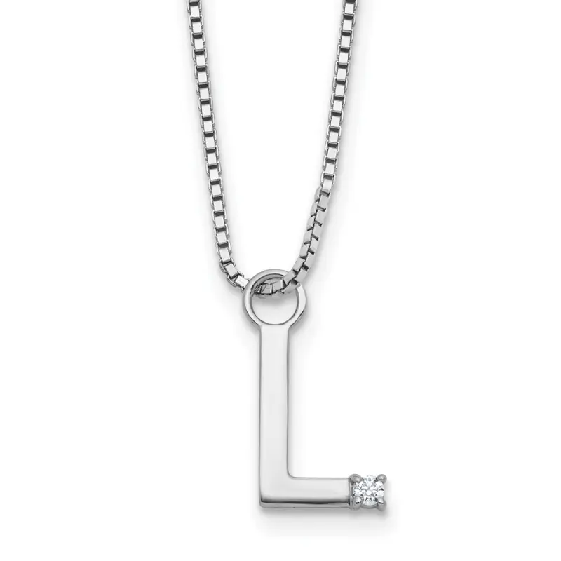 White Ice Sterling Silver Rhodium-finished 18 inch Diamond Letter L ...