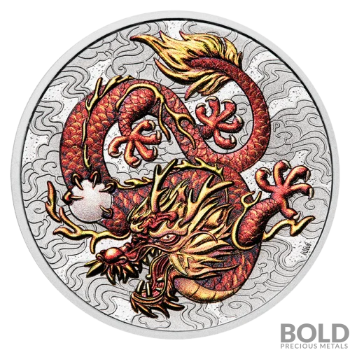 2021 1 oz Dragon Silver Coin Colored (In Card) | Myths & Legends | BOLD ...