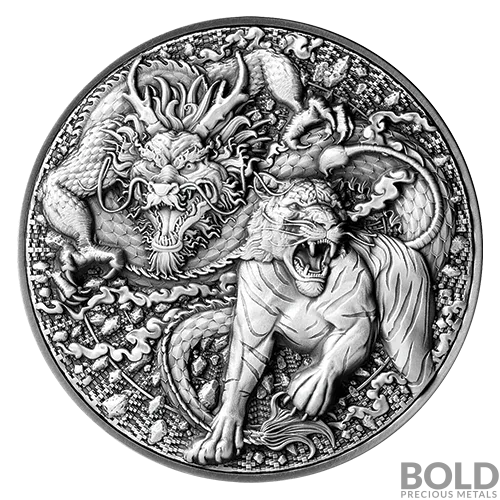 2022 2 oz Tokelau Chinese Dragon and Tiger Silver Coin Antiqued | BOLD ...