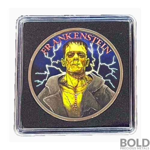 Intaglio Frankenstein Reanimated 1 oz Silver Round, Silver, 1OZ