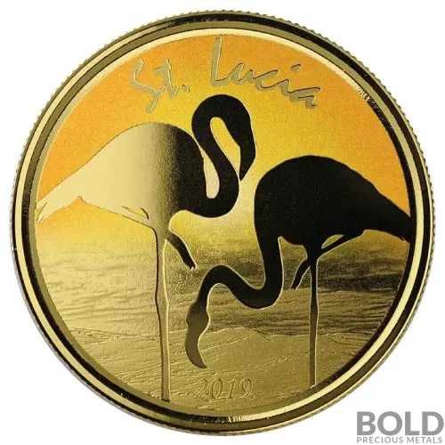2019 1 oz St. Lucia Flamingo Colored Proof Gold Coin