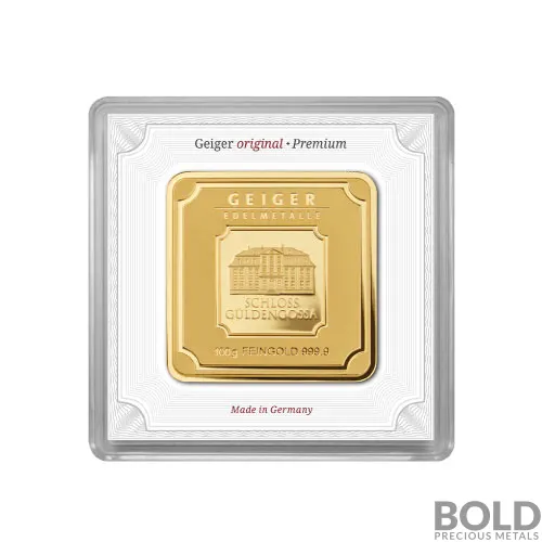 100 Gram Geiger Edelmetalle Square Mint Gold Bar