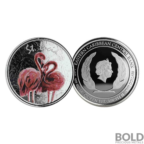 2018 1 oz St. Lucia Flamingo Colored Proof Silver Coin