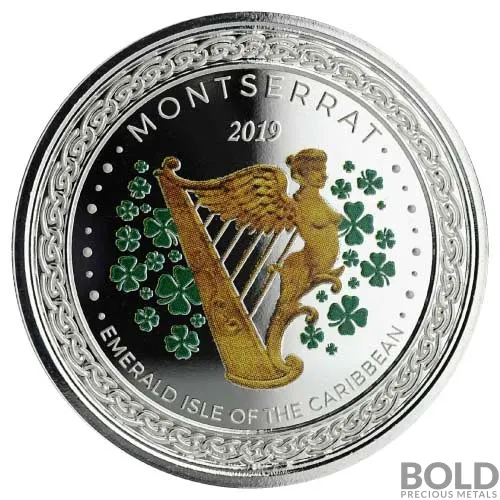 20191 oz Montserrat Emerald Isle Colored Proof Silver Coin