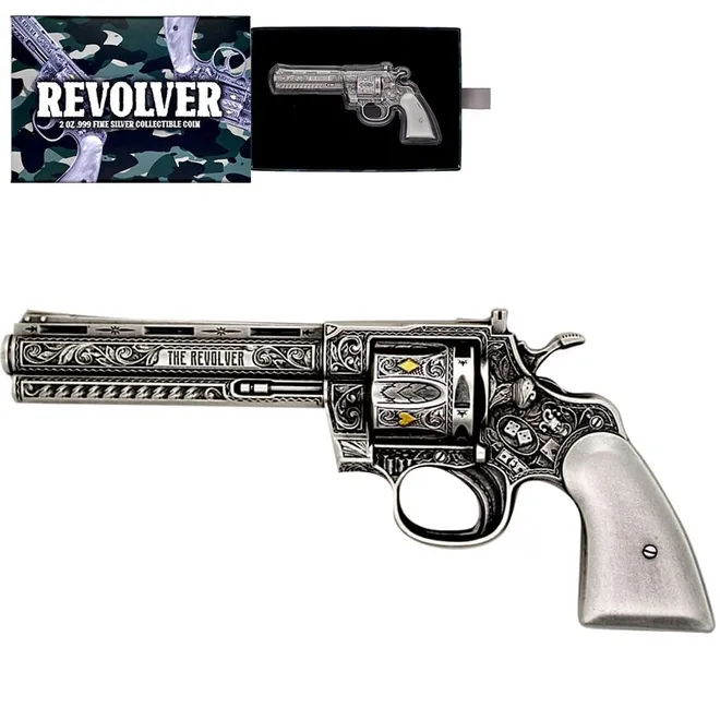 2023 2 oz Chad Revolver Gun Shaped Silver Coin | BOLD Precious Metals