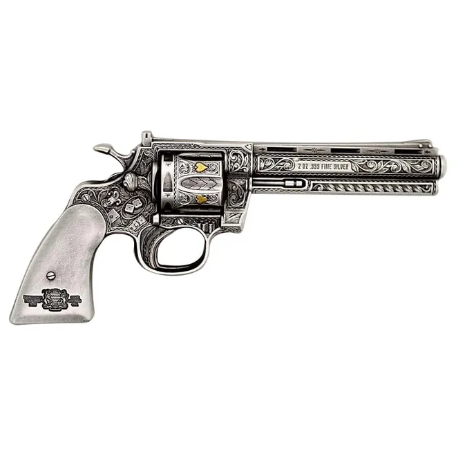 2023 2 oz Chad Revolver Gun Shaped Silver Coin | BOLD Precious Metals