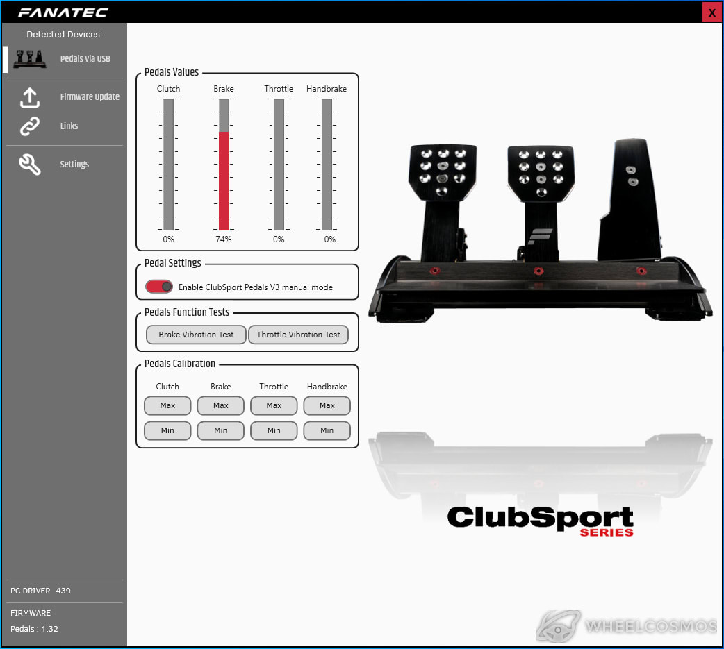 Fanatec ClubSport Pedals V3 software pedal calibration